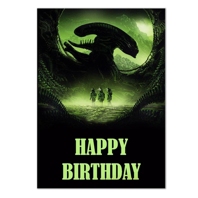 XENOMORPH ALIEN BIRTHDAY Card ORIGINAL Green Spacesuits BIRTHDAY Card ...