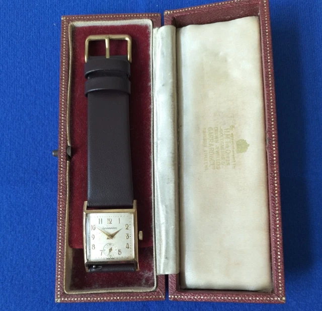 VINTAGE GARRARD GENTS Gold Square Face Hand Winding Watch ...