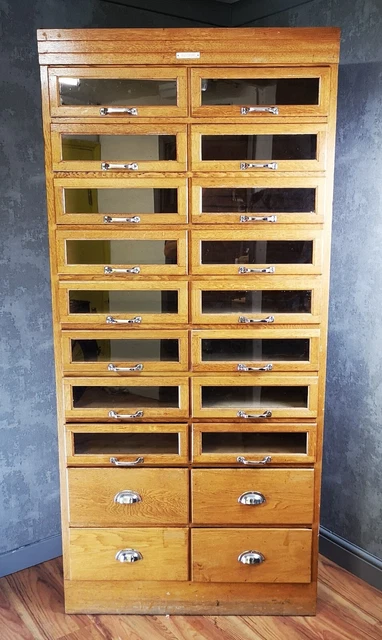 VINTAGE OAK HABERDASHERY Draper Shop Display Cabinet Counter 20 Drawers ...