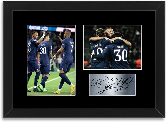 LIONEL MESSI NEYMAR Kylian Mbappé PSG Players Signed Photo Display ...