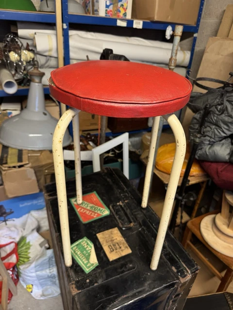 RARE VINTAGE STELCO Stool With Original Red Vinyl Upholstery. 1960’s-70 ...