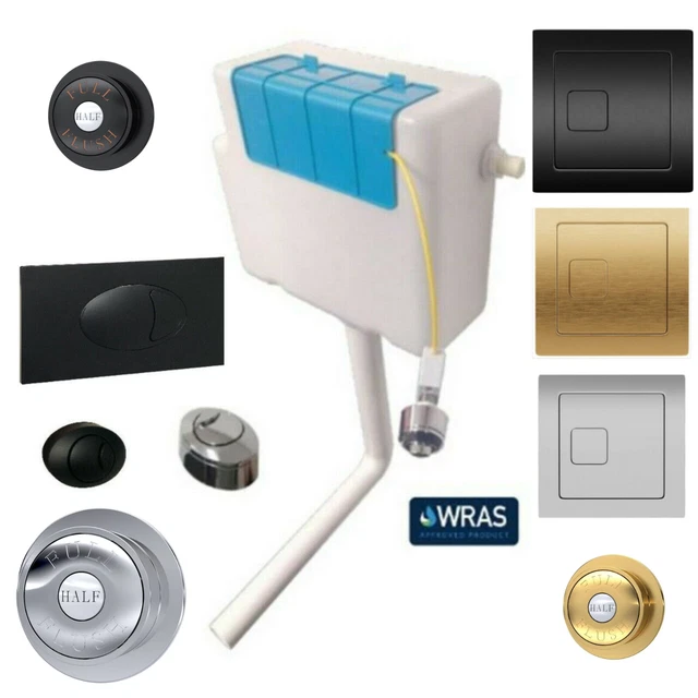CABLE CONCEALED DUAL Flush WC Toilet Cistern 3/6L Front Access +Black ...