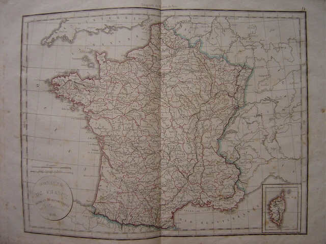 GRANDE CARTE DE 1825 Royaume de FRANCE divisé en 86 départements EUR 19 ...