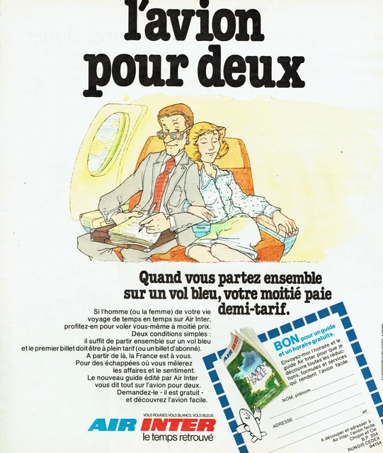 PUBLICITÉ ADVERTISING 099 1978 Air Inter compagnie aérienne demi- tarif ...