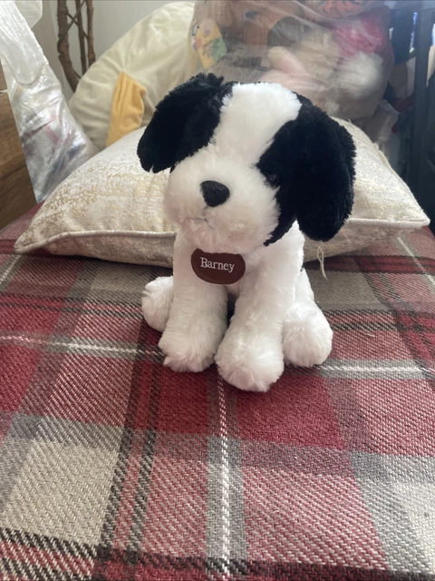 BARNEY THE DOG Plush Soft Toy By Tesco Black White Soft Puppy 2008 £8. ...