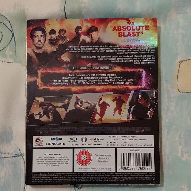 LIONSGATE THE EXPENDABLES Uncut Blu-ray (18) Audio Commentary Region B ...