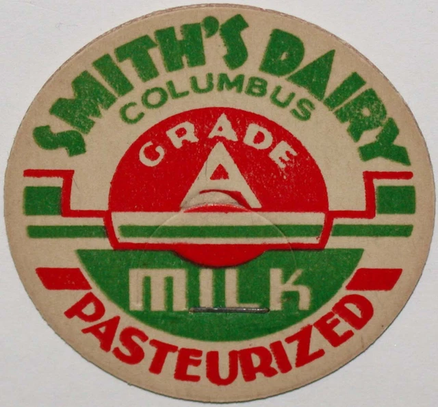 VINTAGE MILK BOTTLE cap SMITHS DAIRY Pasteurized Milk Columbus Nebraska ...