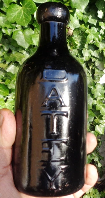 ANTIQUE HEAVY BLACK Glass Dumpy Ginger Beer Bottle Batey's of London. 7 ...