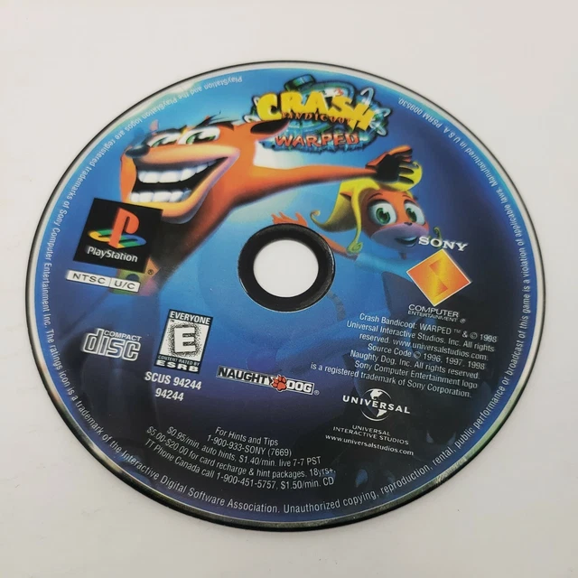 ORIGINAL SONY PLAYSTATION 1 PS1 Crash Bandicoot 3 Warped Game Disc Only ...