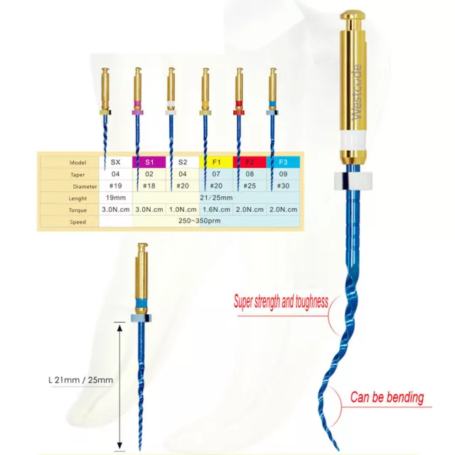 DENTAL X6 HEAT Activated Niti Endodontic Root Canal Files 21/25mm F1/F2 ...