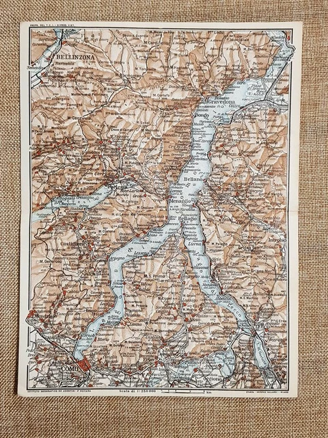 CARTA GEOGRAFICA O cartina del 1914 Bellinzona Lezzeno Gravedona ...