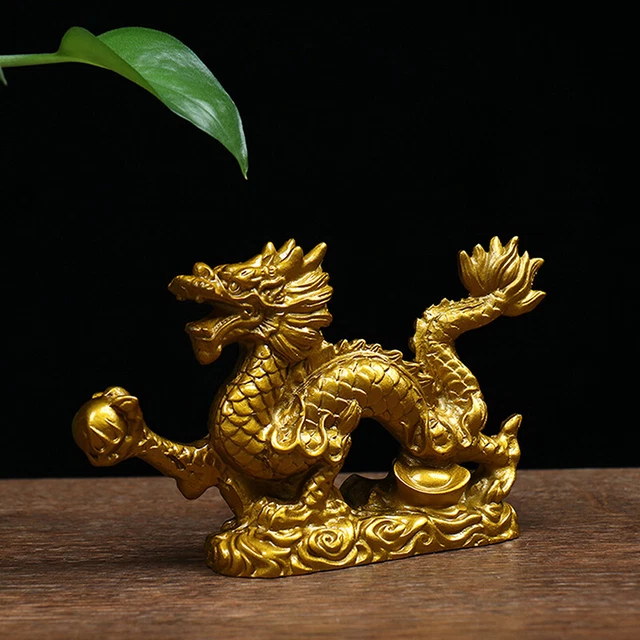 GOOD LUCKY DRAGON Chinese Zodiac Statue Gold Dragon Statue Animals ...