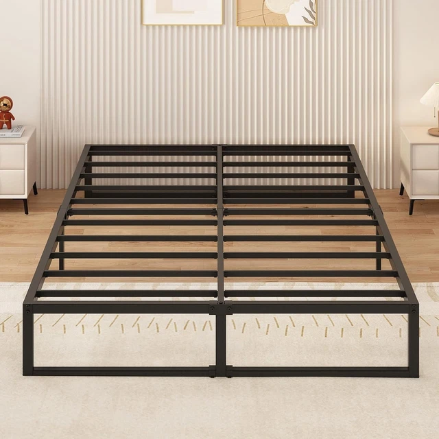METAL BED FRAME 120x190cm Small Double Noise-Free Black Steel Support £ ...