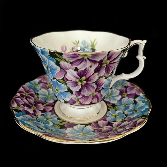 VINTAGE 1970S ROYAL Albert Angela Tea Cup and Saucer Set Purple Blue ...