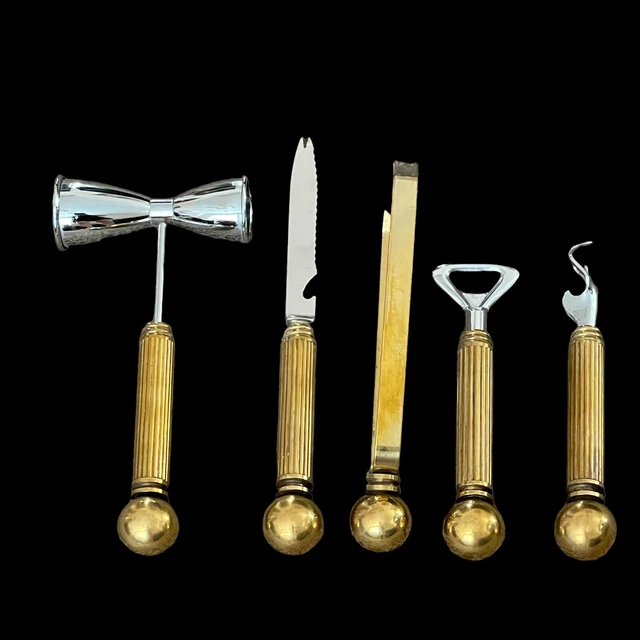 MAXWELL PHILLIP MID Century Modern MCM Brass Barware Bar Tools Italy 5 ...