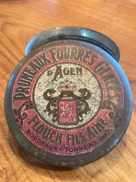 ANCIENNE BOITE EN fer publicitaire pruneaux d'Agen "Flouch fils ainé ...