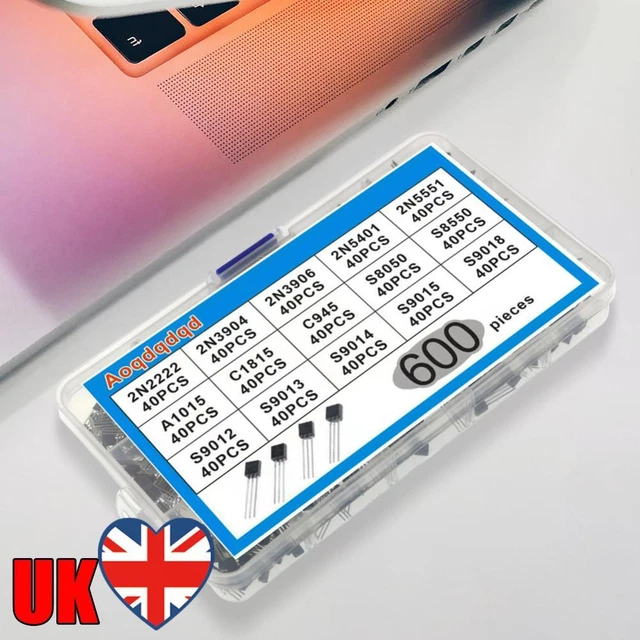 600PCS TRANSISTOR ASSORTMENT 30-160V Transistor Set NPN/PNP 2N2222 ...