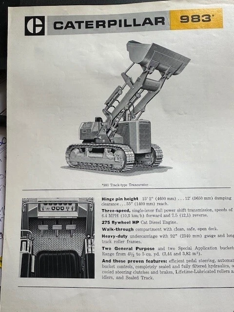 CATERPILLAR 983 TRACK loader original spec sheet ( 1969) £11.12 ...