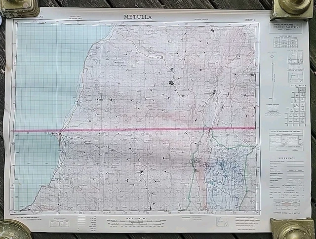 ORIGINAL 1956 SURVEY of Palestine METULLA Map 1:100,000 27" X 20" $40. ...
