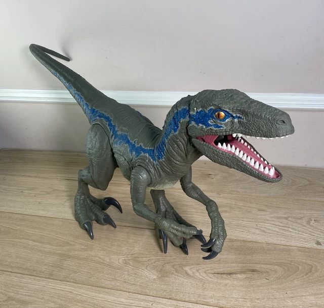 JURASSIC WORLD SUPER Colossal Velociraptor Blue Action Figure Dinosaur ...