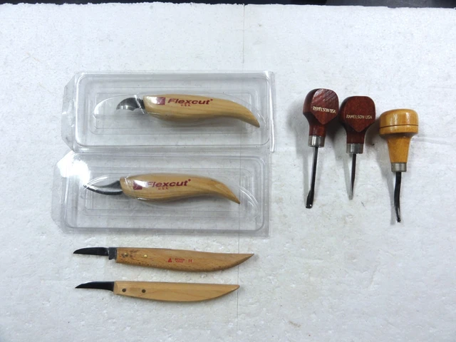 VINTAGE LOT 7 Assorted Wood Carving Knives Gouges Flexcut Ramelson ...
