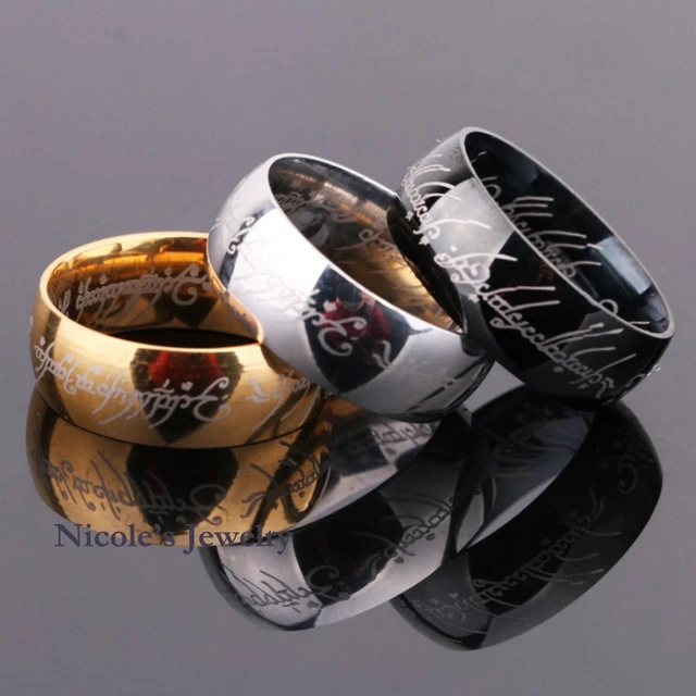 STAINLESS STEEL HOBBIT The One Ring Lord of Rings Elvish Rune Ring RM29 ...