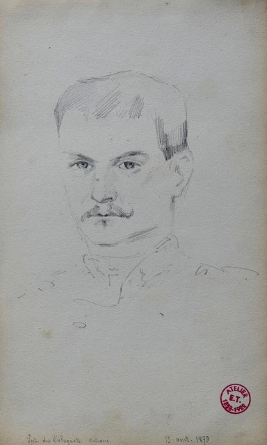 DESSIN ANCIEN PORTRAIT Homme Militaire Militaria Emile THIVIER 1858 ...