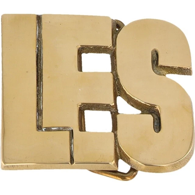 NEUF LAITON LES Leslie Lester Porte-Nom Hippie 1970s NOS Vintage Boucle ...