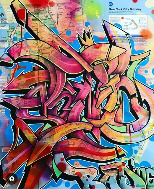 SONIC BAD GRAFFITI Subway Map 82x50cm Signé daté SEEN/COPE2/QUIK/FUZZ ...