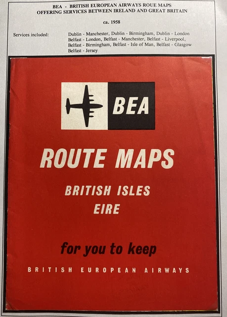 ENGLAND BEA AIRWAYS 1958 Brochure Routes Map Services Between Ireland ...