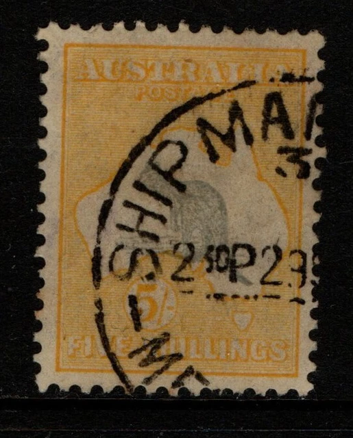 AUSTRALIA 1931 1936 Kangaroo 5/- grey and yellow CofA Wmk SG135 Used ...