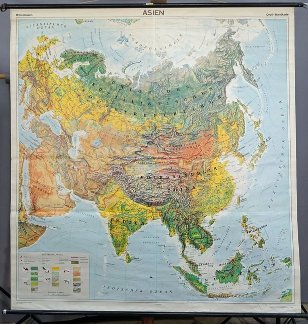VINTAGE MURAL MAP Asia Rollable Wall Chart Poster £165.62 - PicClick UK