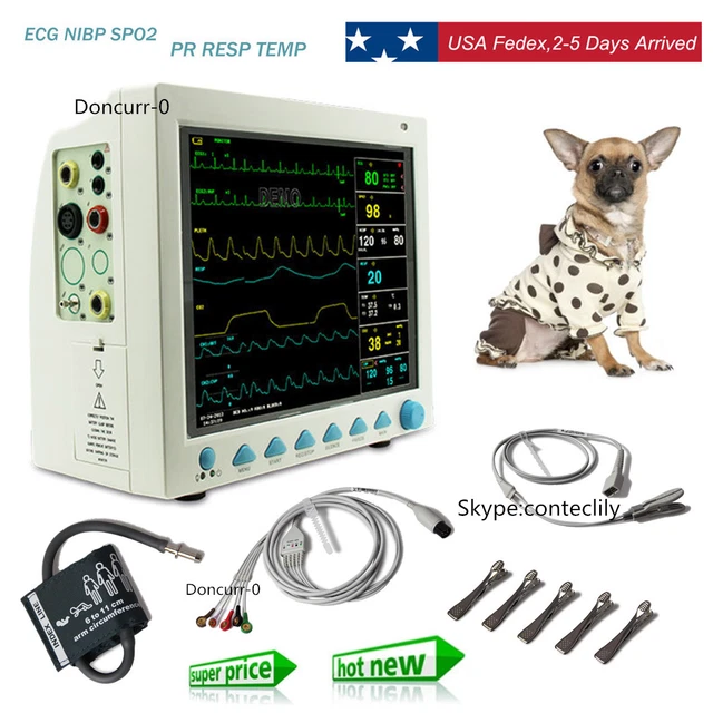 PET VET VETERINARY Patient Monitor 6 Parameter,ECG,NIBP,PR,Spo2,Temp ...
