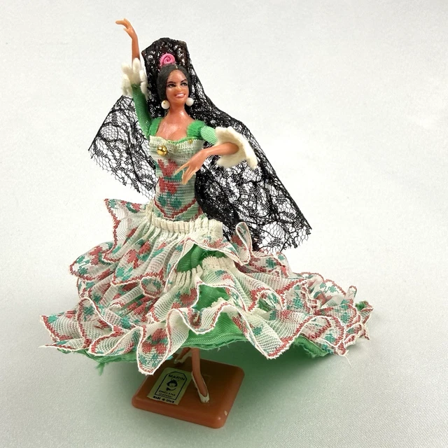 VINTAGE MARIN CHICLANA Miniature Flamenco Doll 1970s White Green Pink £ ...