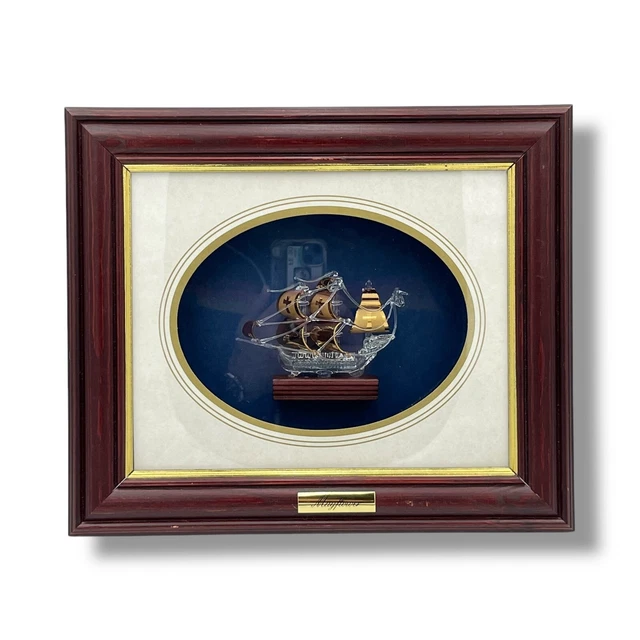 THE MAYFLOWER GLASS Sculpture Sailing Ship Shadow Box Art Christopher ...