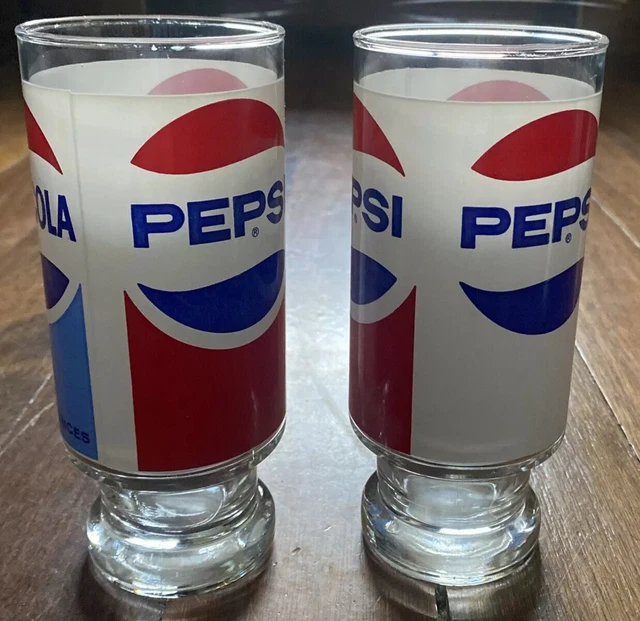 VINTAGE PEPSI-COLA PEPSI 12 oz Footed Pedestal Drinking Glasses Barware ...
