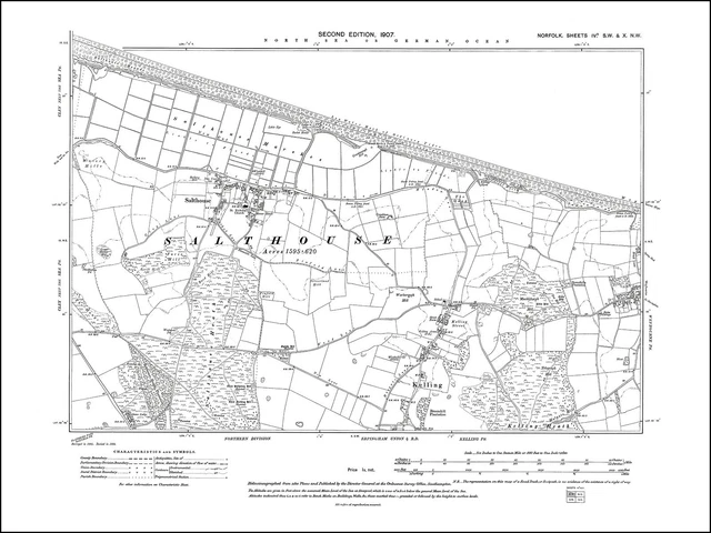 OLD MAP OF Salthouse, Weybourne, Norfolk in 1907: 4aSW-10NW repro £18. ...