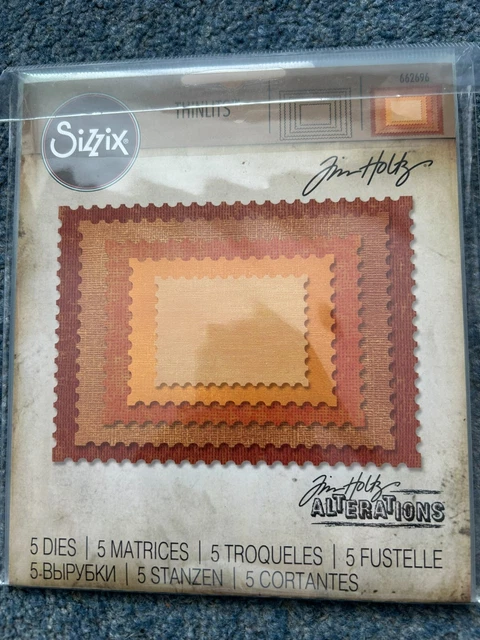 SIZZIX 5 THINLITS Dies Stacked Postage Tim Holtz Storage Case 662696 New £19.99 - PicClick UK