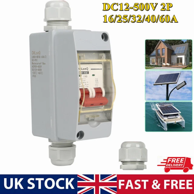 DC12-500V 16-60A 2P Circuit Breaker Box 2 Way Solar System Isolator ...