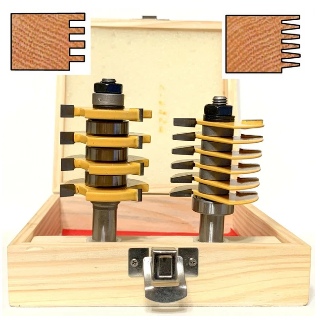 2PC 1/2&SHANK ADJUSTABLE Box-1/4 cutter & Finger Joint Router Bit Set ...