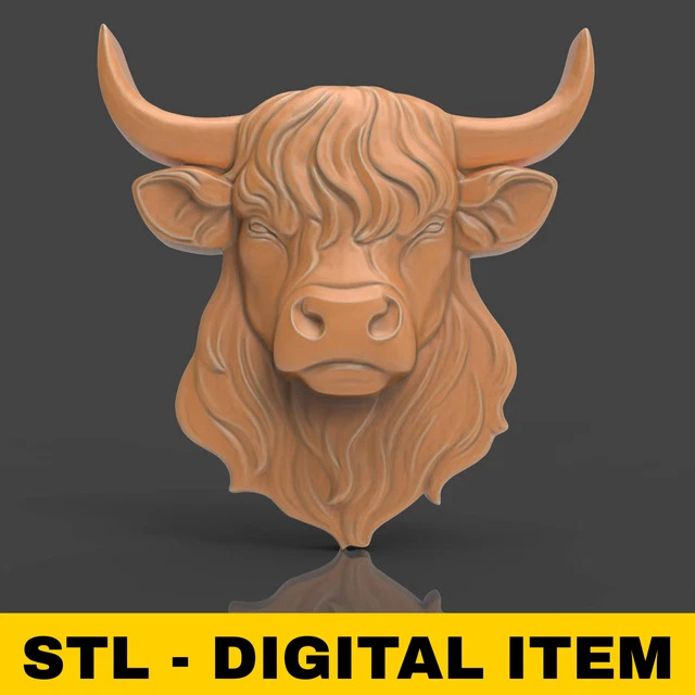HIGHLAND COW HEAD STL File for CNC Router 3D Printing Rustic Farm ...
