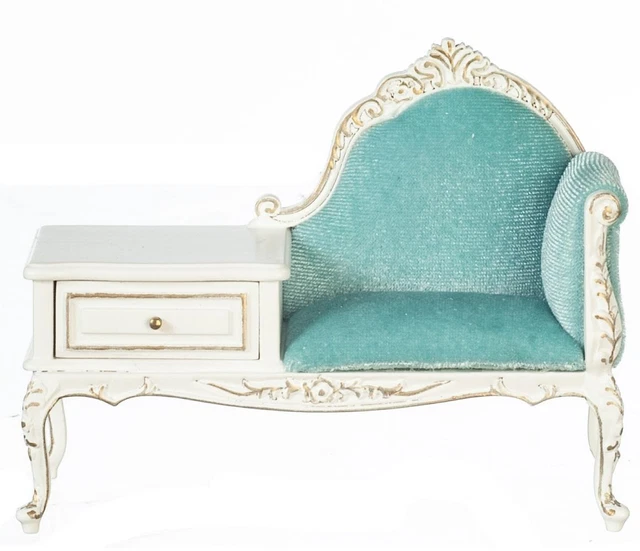 MAISON DE POUPÉES Blanc Gossip Banc Téléphone Table Main Peint JBM Meuble Hall EUR 191,64 ...