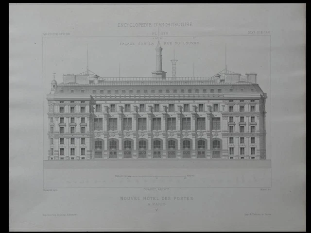 ENCYCLOPEDIE D'ARCHITECTURE N°11 1887 POSTE DU LOUVRE PARIS, JULIEN ...
