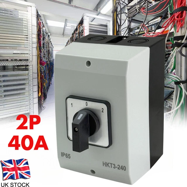 40AMP 2 POLE Isolator CHANGE OVER SWITCH ENCLOSED Weatherproof IP65 New ...