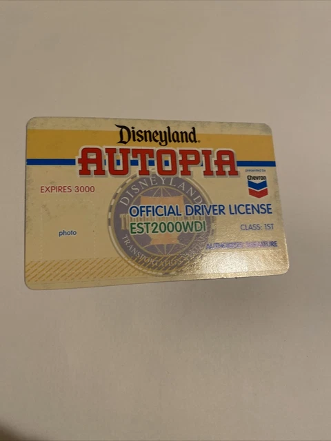 DISNEY DISNEYLAND THEME Park Autopia Ride Attraction Drivers License ...