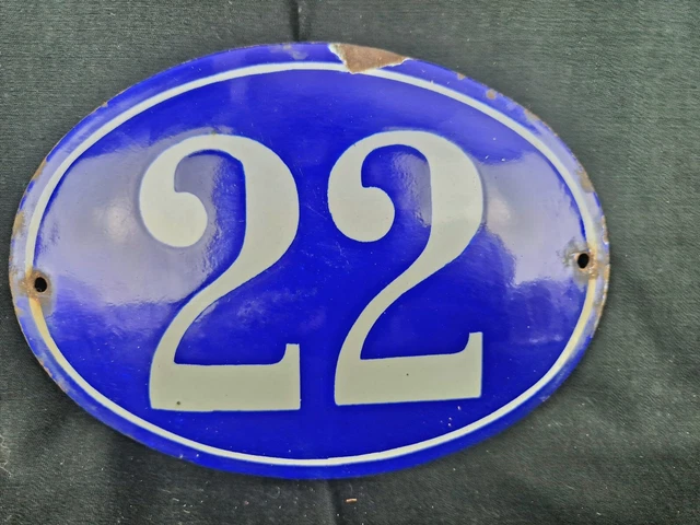 ANCIENNE PLAQUE EMAILLÉE Numéro De Rue Maison Numéro 22 Ovale Bombée Bleue EUR 19,00 - PicClick FR