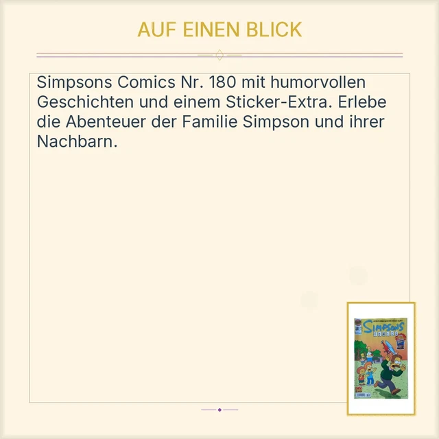 SIMPSONS COMICS NR. 180 Panini Comic Taschenbuch Stickerbuch Extra ...