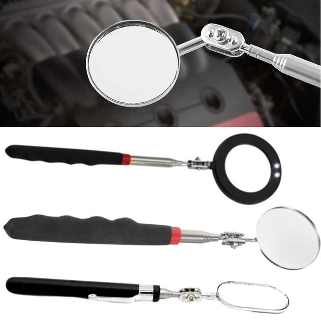 SWIVEL ADJUSTABLE LENGTH Inspection Mirror LED Light Stable Grip Car ...