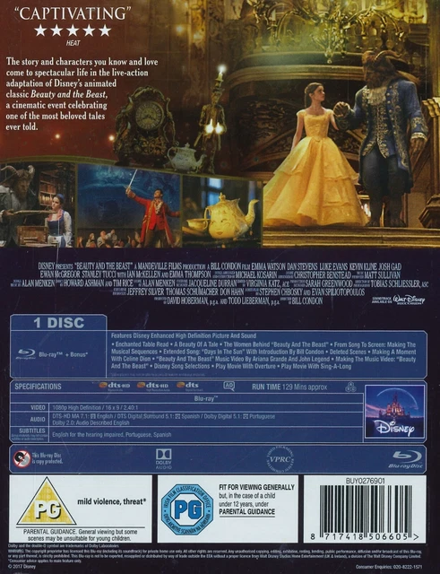 BEAUTY ET THE Beast (2017) Blu-Ray, Emma Watson, Dan Stevens, Luke ...