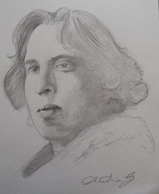 ORIGINAL PORTRAIT PENCIL drawing of Oscar Wilde Irish poet writer ...